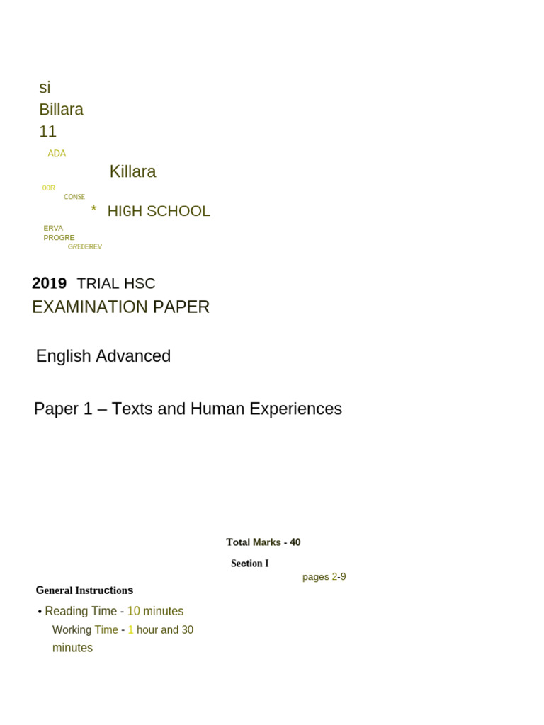 Killara English Trial Paper 1 | PDF