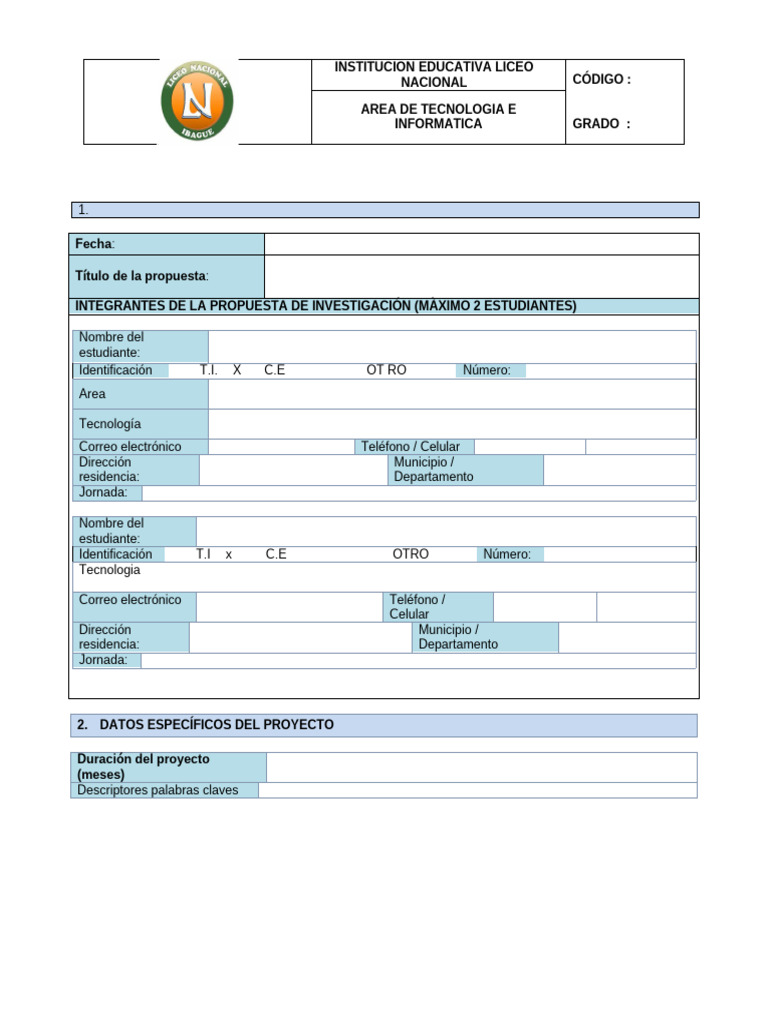 Formato de Proyecto Tecnologico Licenal 2023 | PDF | Informática ...