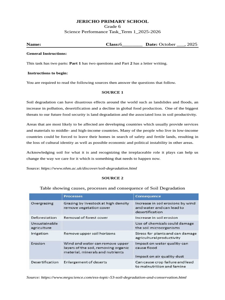 Science Performance Task - Term1 - 2025 | PDF | Environmental ...