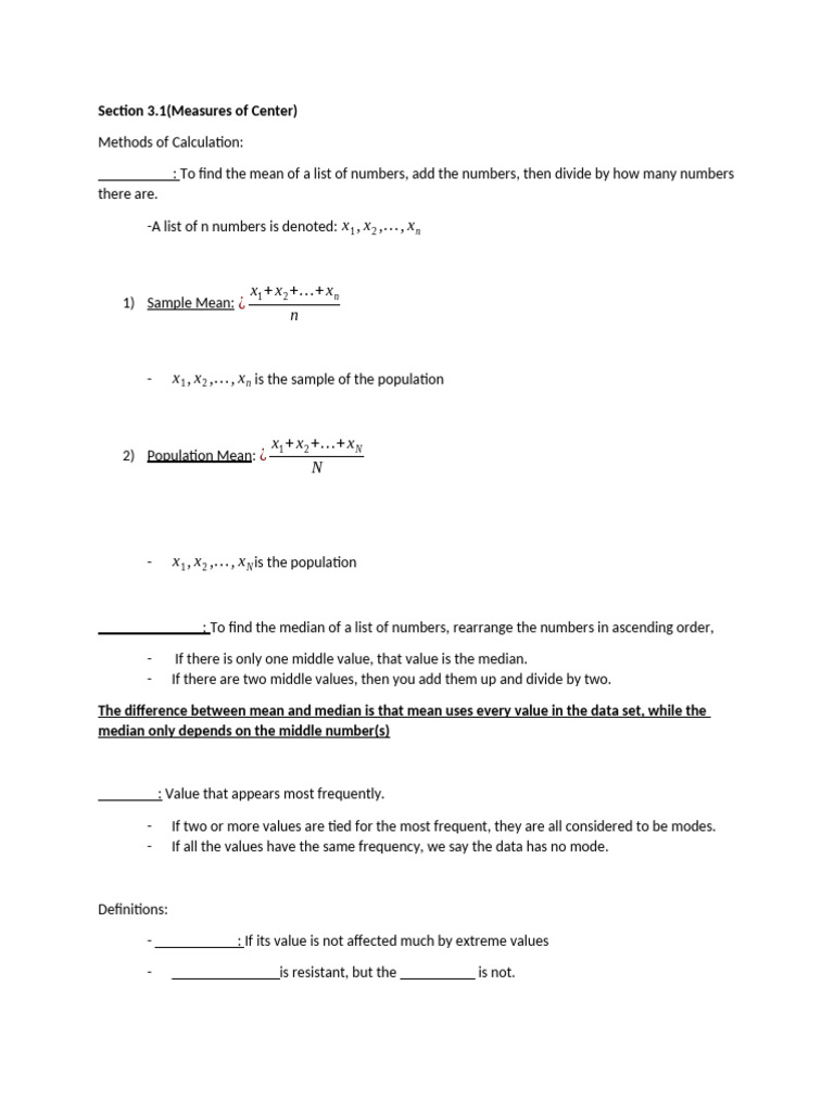 Section 3.1 Notes (Blank) | PDF