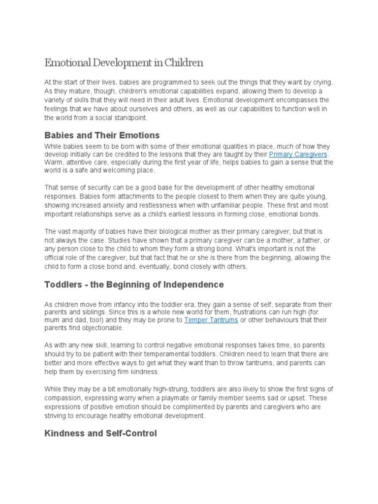 Emotional Development in Children | PDF | Infants | Adolescence