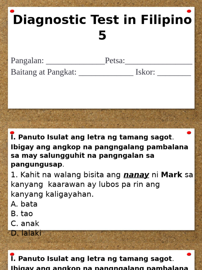 Filipino 5 Diagnostic Test | PDF