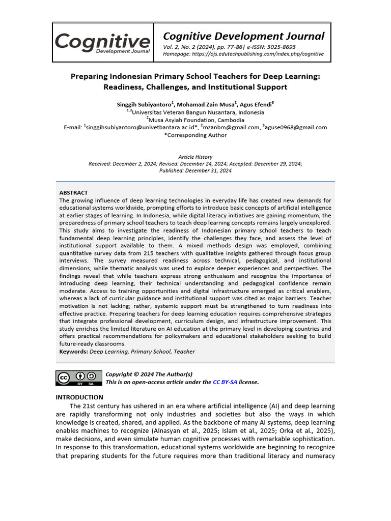 Preparing Indonesian Primary School Teachers for Deep Learning | PDF | Focus Group | Teachers