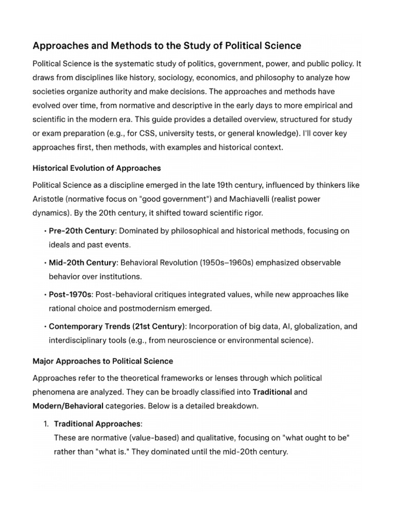 Approaches & Methods To Study of Political Science | PDF