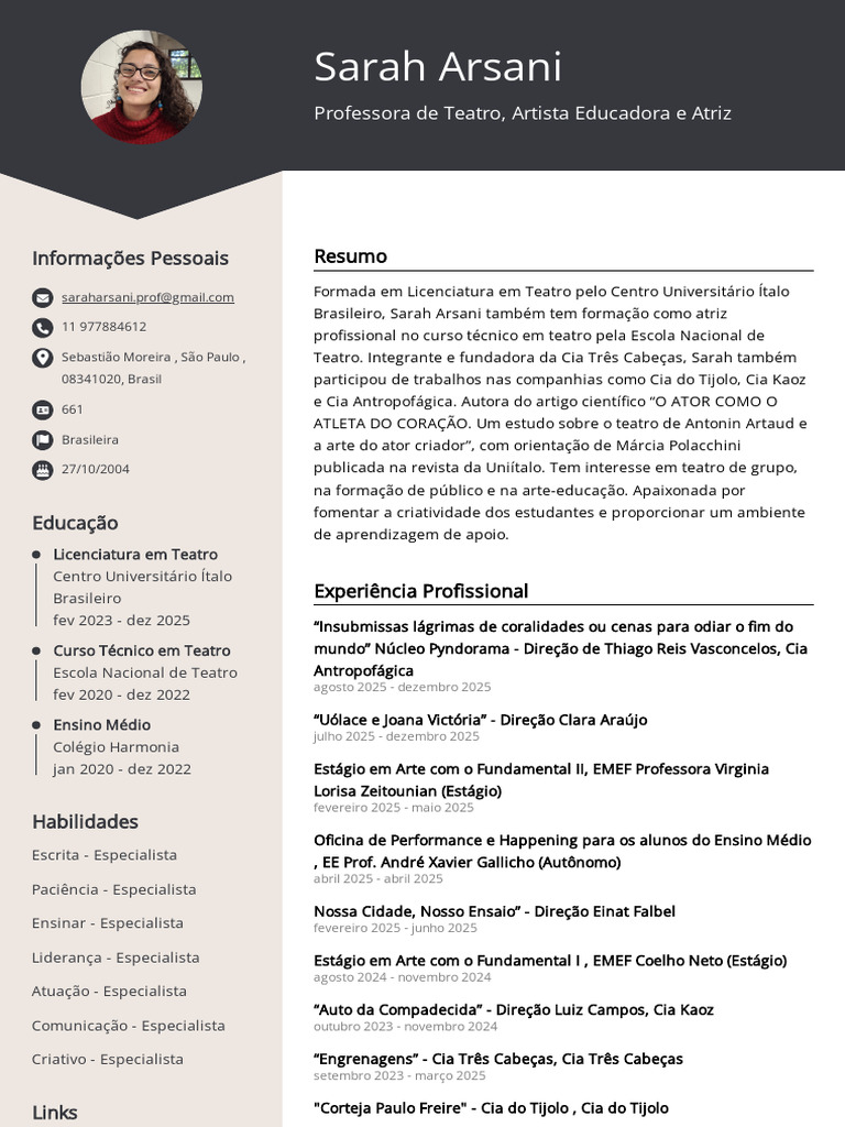 CV - Sarah Arsani (3) | PDF | Teatro