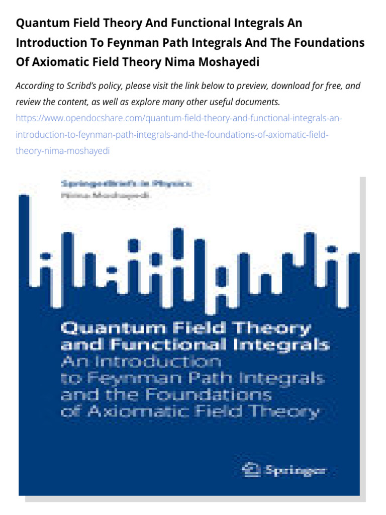 Quantum Field Theory And Functional Integrals An Introduction To ...