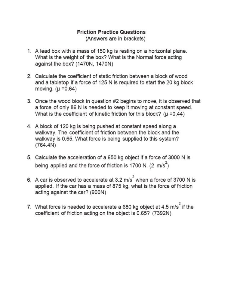 Friction Practice Questions | PDF