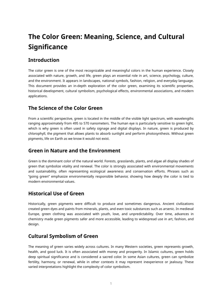 The Color Green_ Meaning, Science, And Cultural Significance | PDF ...