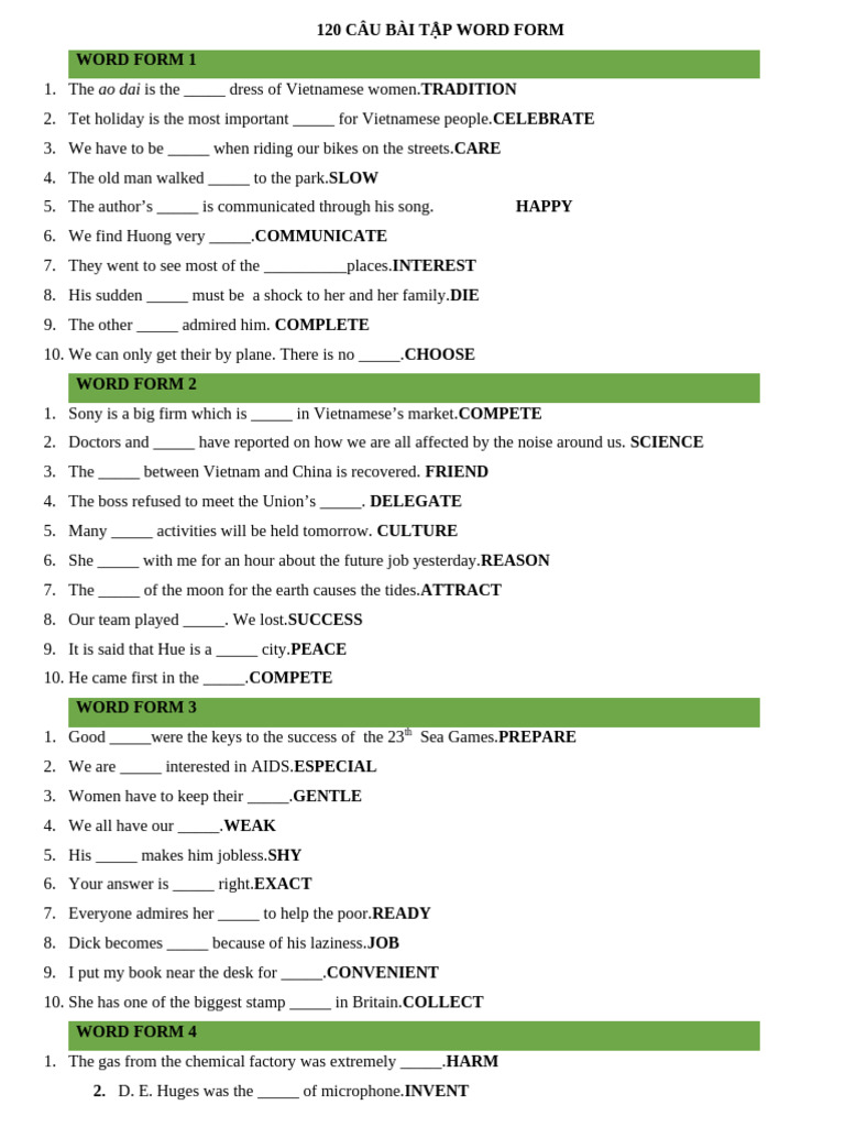 Onluyen.vn_tổng Hợp 120 Bài Tập Word Form Luyện Thi Vào Lớp 10 Môn ...