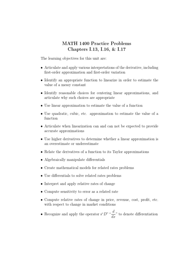 Chapters I.13 I.16 I.17 Practice Solutions | PDF | Equations | Derivative