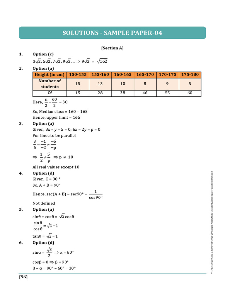 Sample Papers Mathematics Allen | PDF | Sphere | Rational Number