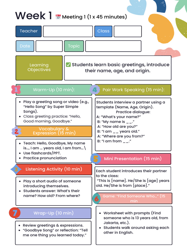 ? One-Week EFL Lesson Plan | PDF | Vocabulary | Learning
