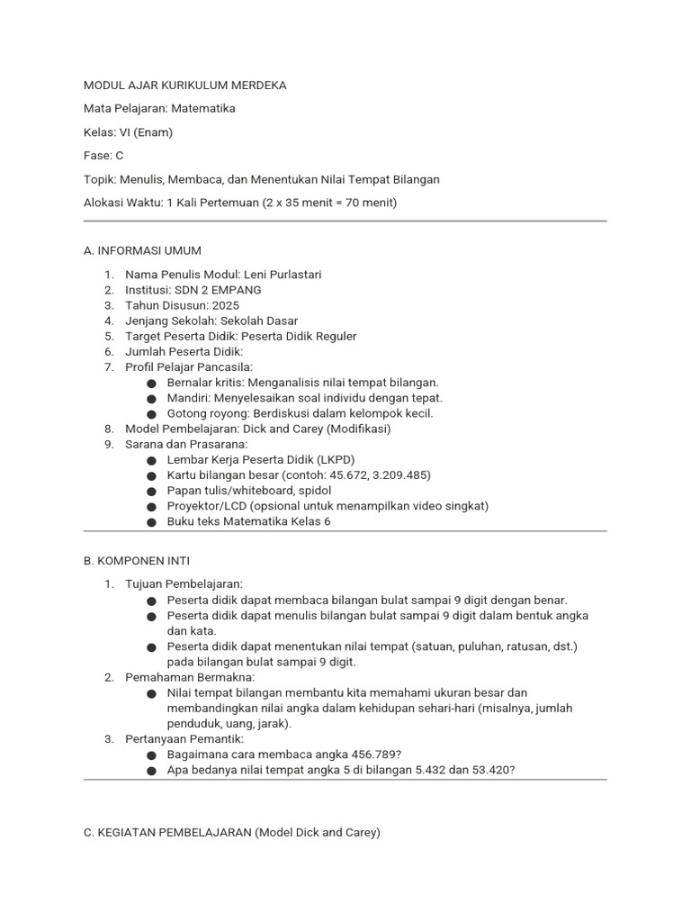 Modul Ajar Kurikulum Merdeka Leni | PDF