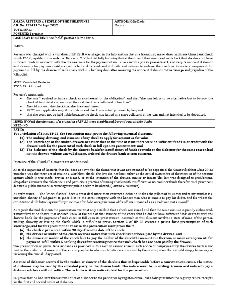 377236956-Resterio-v-People.docx | PDF | Banks | Registered Mail