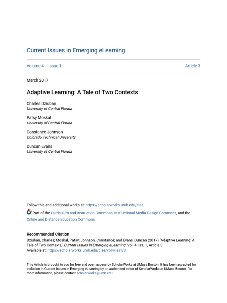 Adaptive Learning_ a Tale of Two Contexts | PDF | Learning | Survey Methodology
