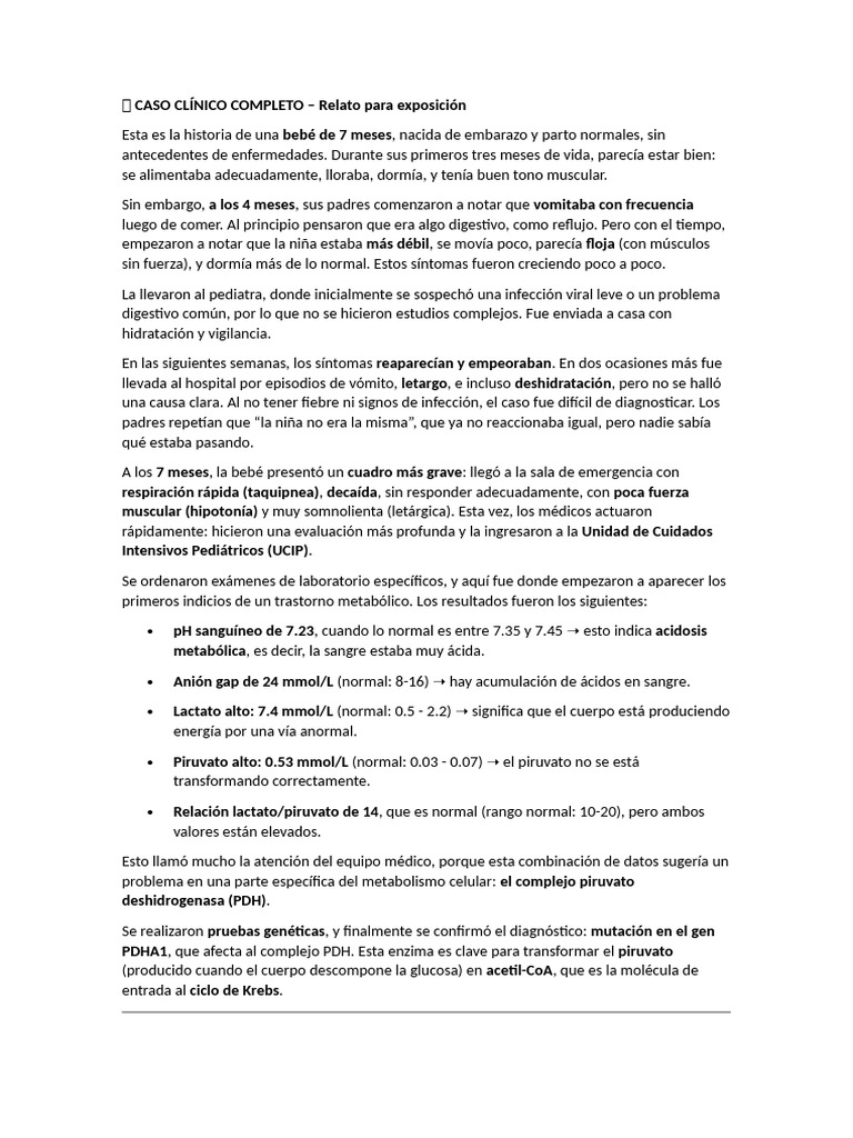 ? Caso Clínico Completo | PDF | Ácido láctico | Ciclo del ácido cítrico