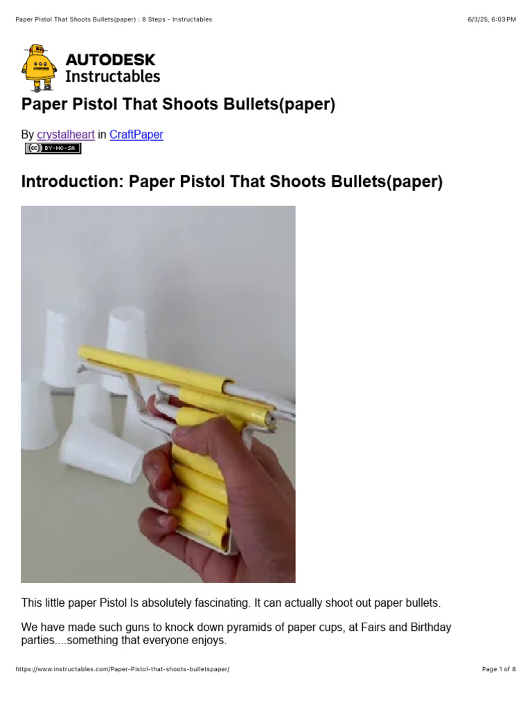Paper Pistol That Shoots Bullets(paper) : 8 Steps - Instructables | PDF ...
