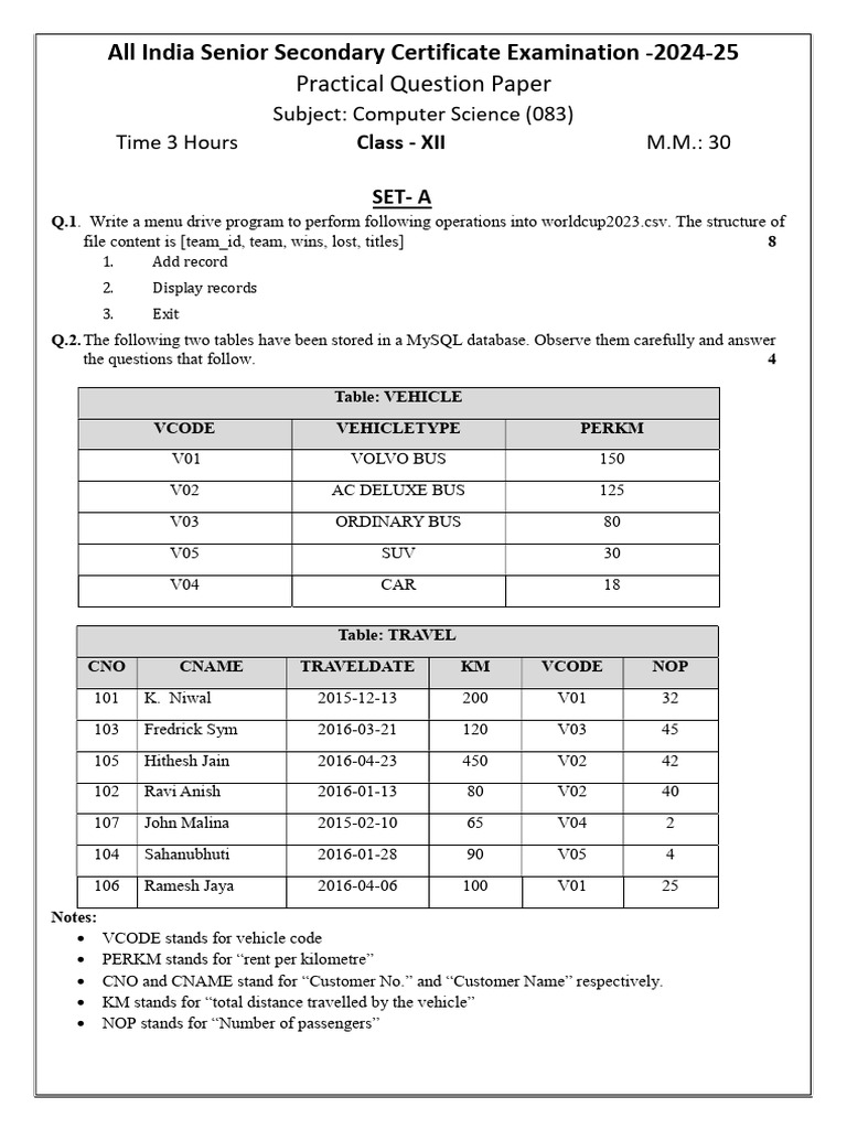 Computer Practical Paper (SET-A) | PDF | Information Science ...