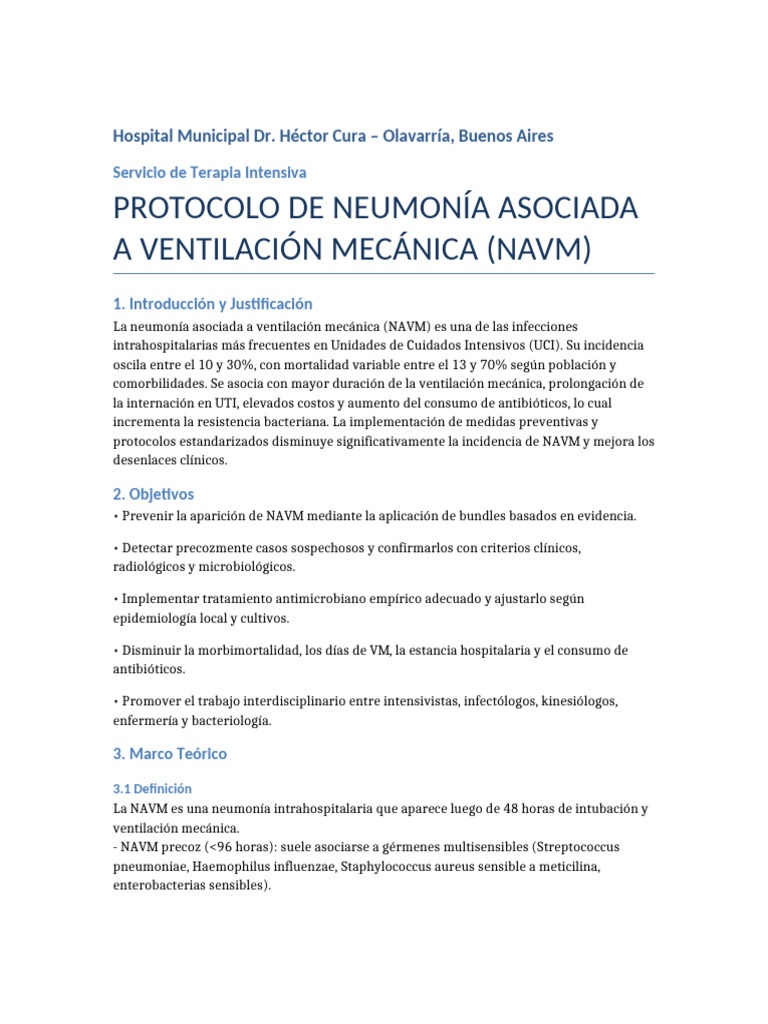 Protocolo NAVM Hospital Cura COMPLETO | PDF | Neumonía | Unidad de ...