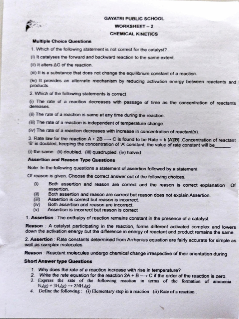 Chemical Kinetics Worksheet -2 | PDF | Reaction Rate | Chemical Reactions