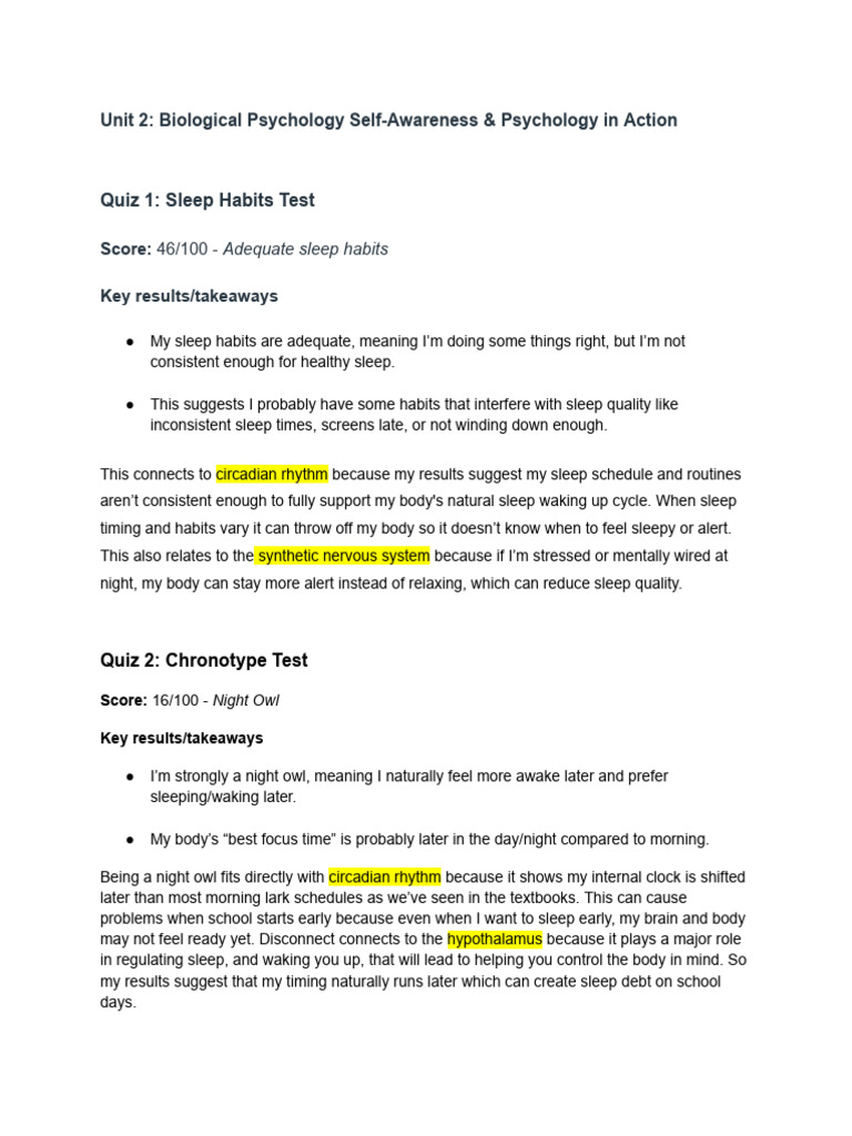 Unit 2_ Biological Psychology | PDF | Sleep | Circadian Rhythm