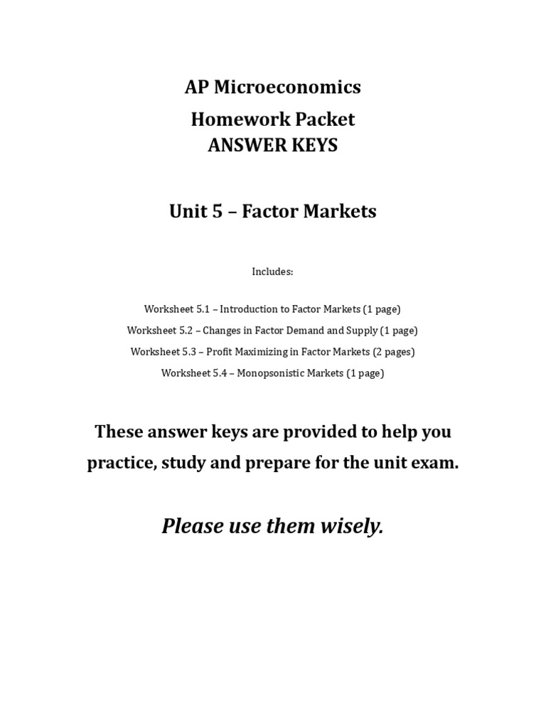AP Micro Unit 5 HW Answer Keys | PDF | Labour Economics | Microeconomics
