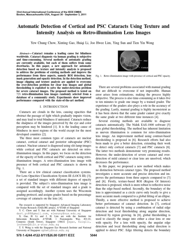 역조명 렌즈 이미지를 이용한 피질 및 Psc 백내장의 자동 등급 평가 | PDF | Cataract | Texture Mapping