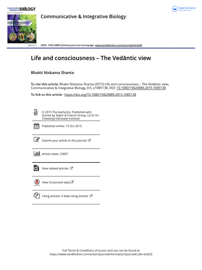 Life and Consciousness The Ved Ntic View | PDF | Consciousness ...