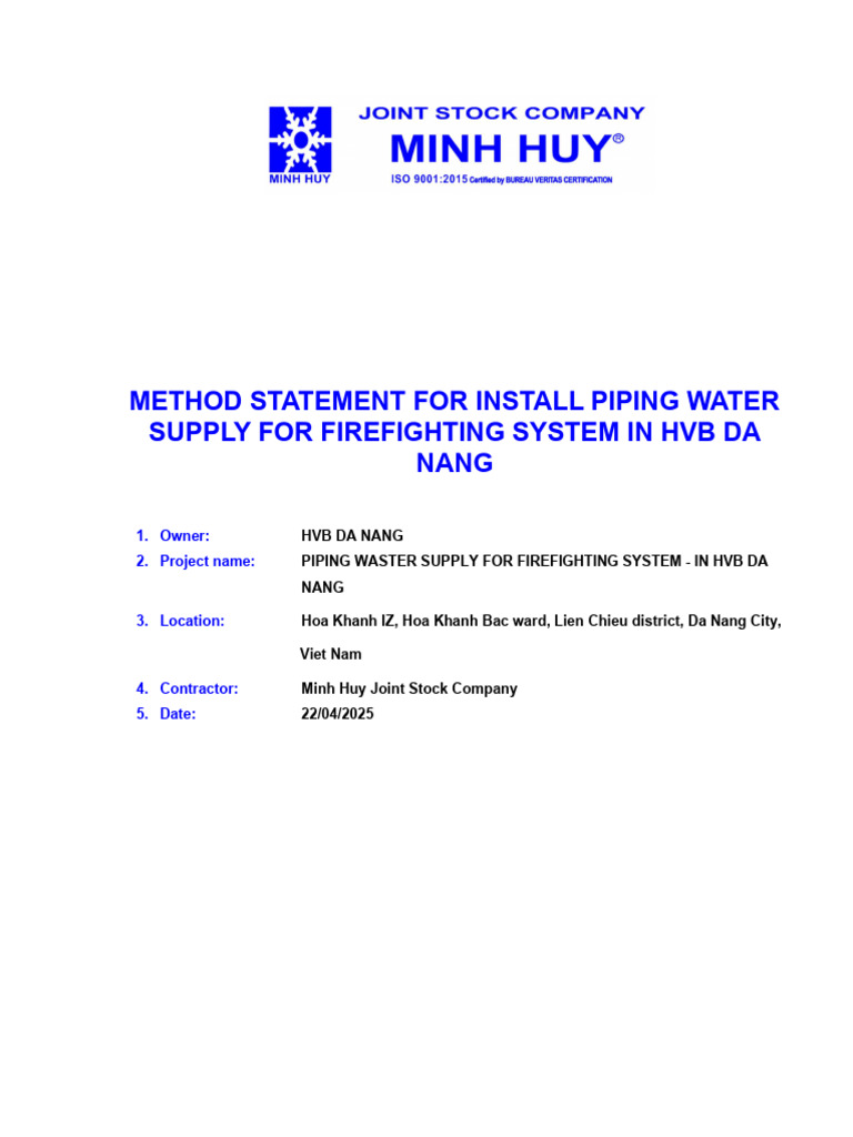 Method Statement for install Piping water supply for Firefighting System in HVBDN 25.04.2025 ...