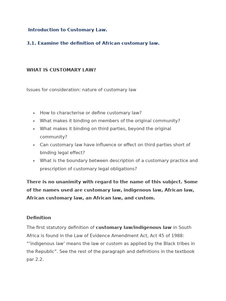 Introduction To Customary Law | PDF | Common Law | Choice Of Law