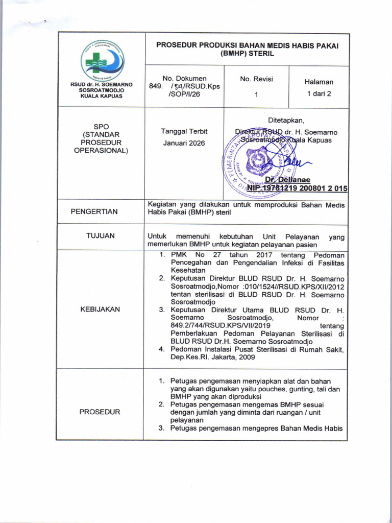 SOP Produksi Bahan Medis Habis Pakai | PDF