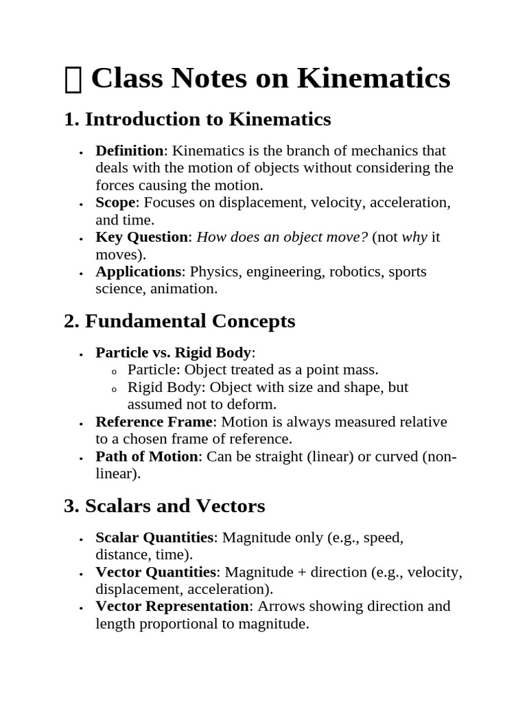 ? Class Notes On Kinematics | PDF | Acceleration | Velocity