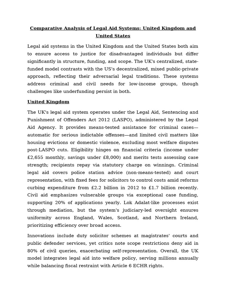 Comparative Analysis of Legal Aid Systems | PDF | Legal Aid | Common Law