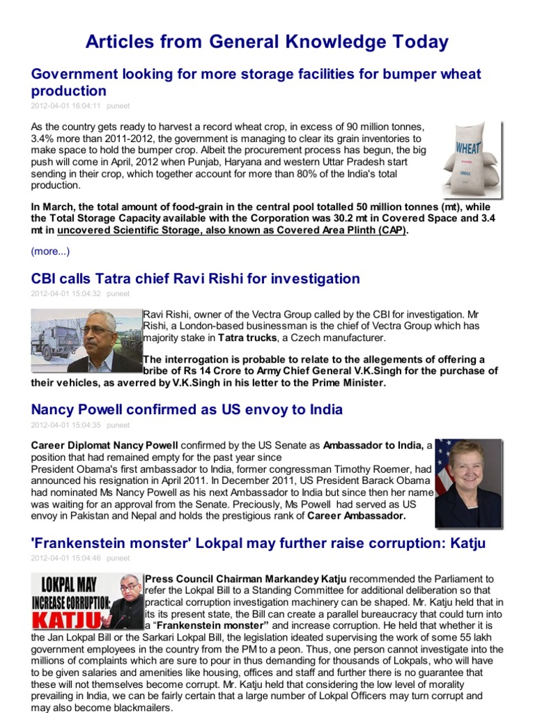 General Knowledge Today | PDF | Government | Politics (General)