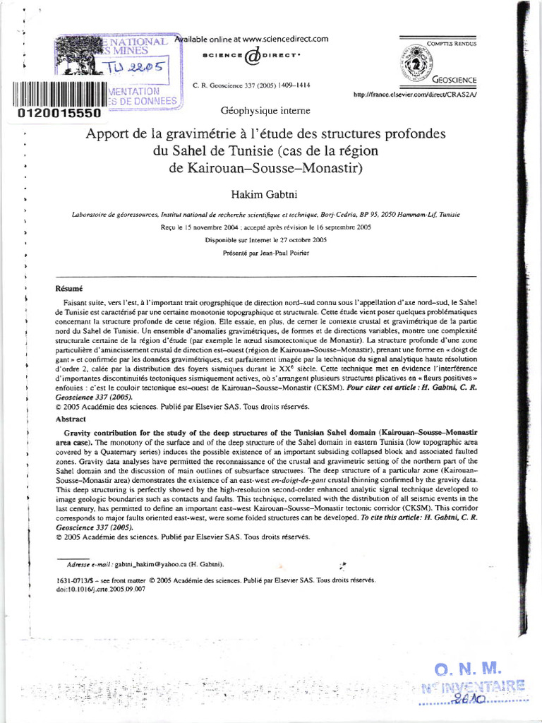 Sahel de Tunisie Hakim Gabtni 2005 | PDF | Geology | Geophysics