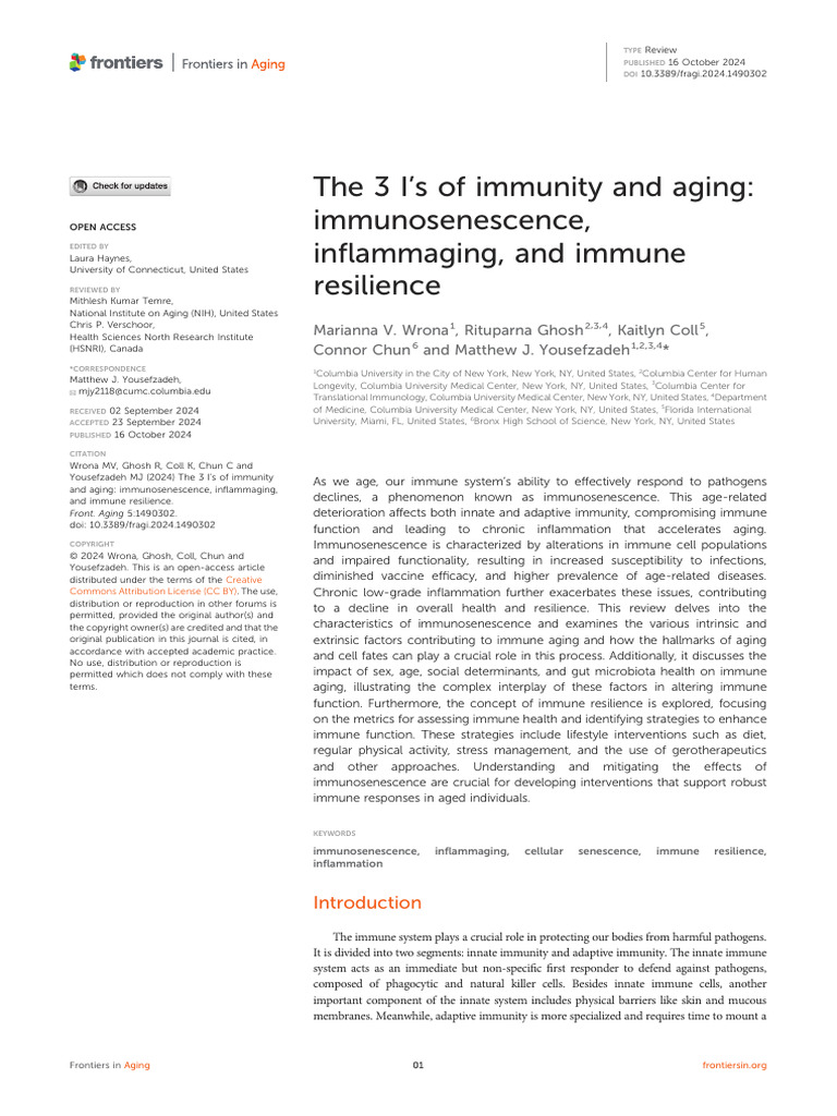 The 3 I’s of immunity and aging immunosenescence, inflammaging, and ...
