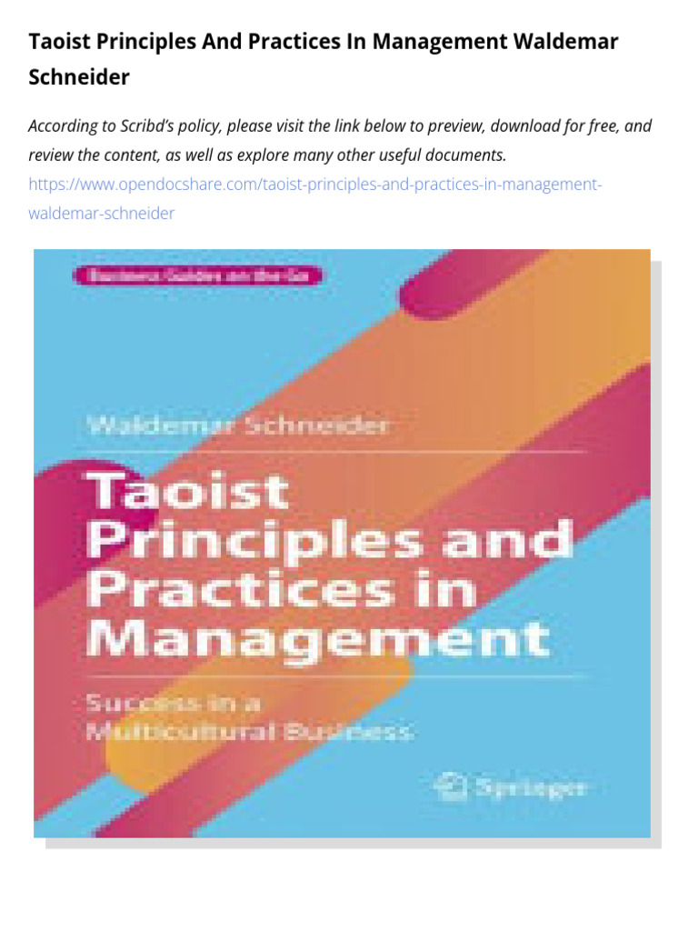 Taoist Principles And Practices In Management Waldemar Schneider | PDF ...