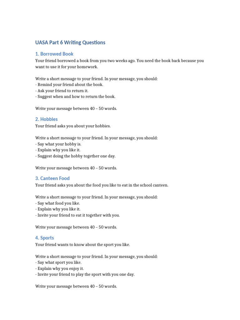 UASA Part6 Writing Questions | PDF