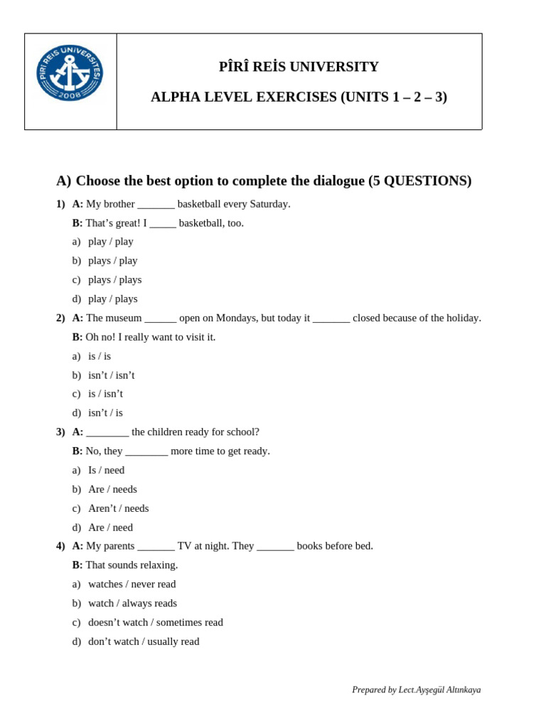 Units 1 - 2 - 3 - ALPHA LEVEL EXERCISES by Ayşegül Altınkaya | PDF