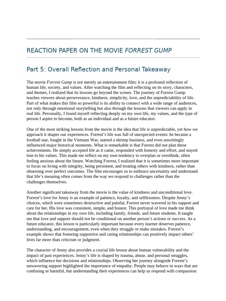 1.e Reaction Paper To Forrest Gump | PDF | Psychological Resilience | Love