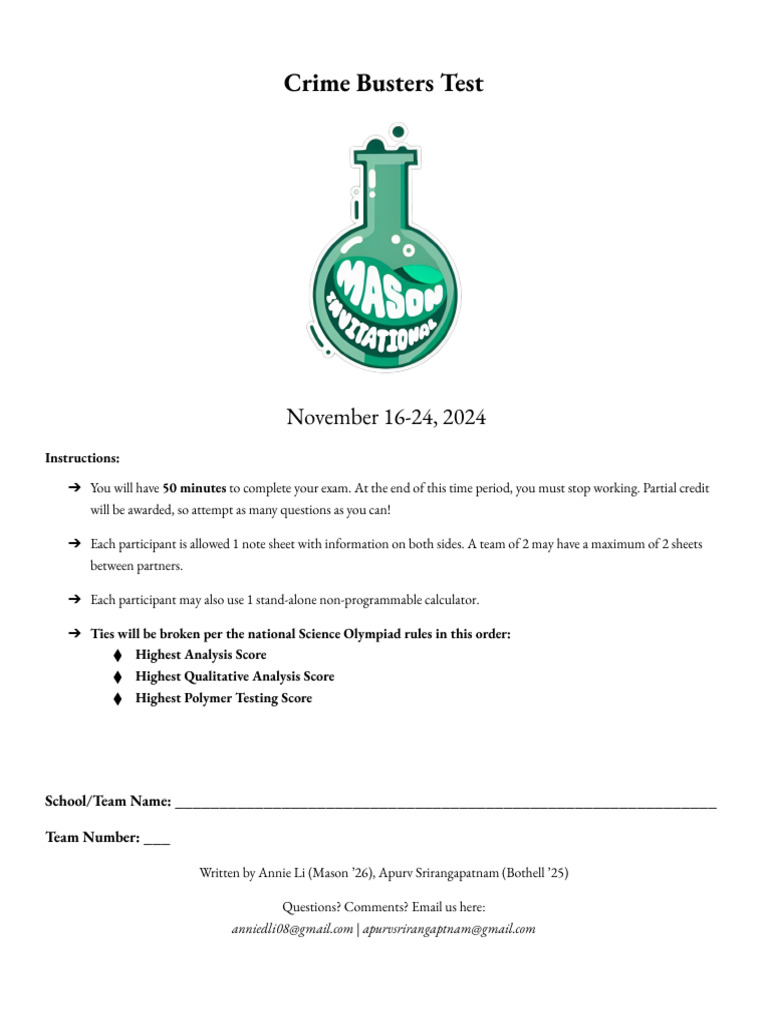 Mason Invite 24-25 Crime Busters Test | PDF | Chemical Polarity ...