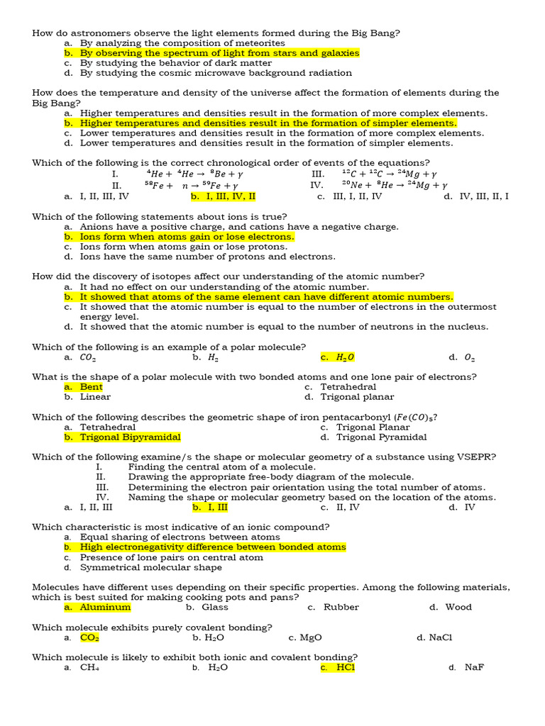 Review Questions With ANSWERS in Physical Science | PDF | Ion | Enzyme