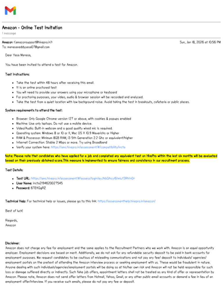 Gmail - Amazon - Online Test Invitation | PDF | Gmail | Employment