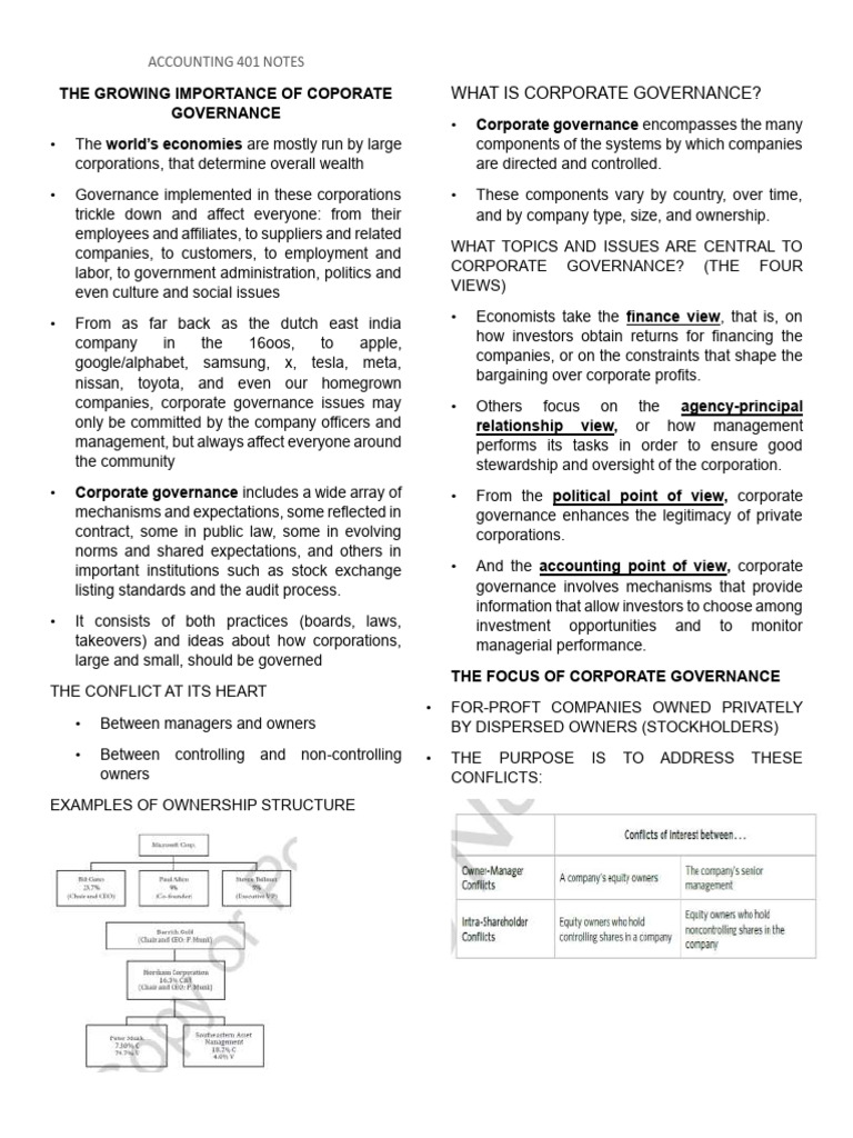 Accounting 401 Notes | PDF | Corporate Governance | Governance