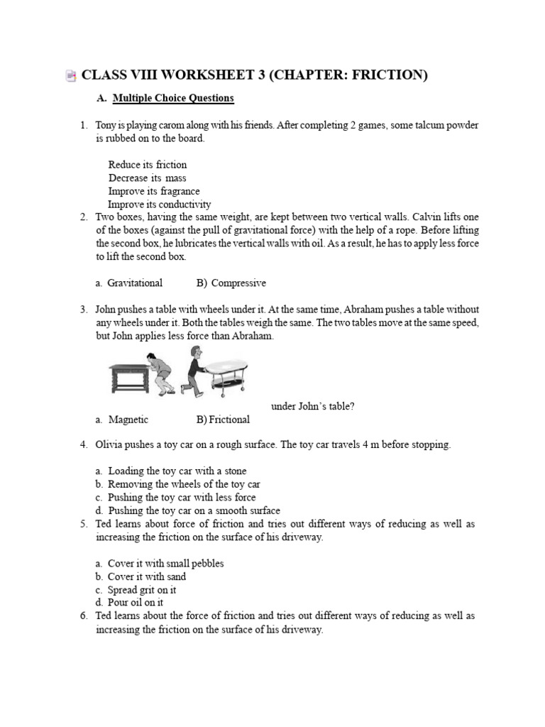 ? Class Viii Worksheet 3 (Friction) | PDF | Friction | Force