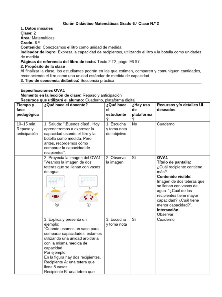 G_G6_MAT_DIA2 | PDF | Litro | Maestros