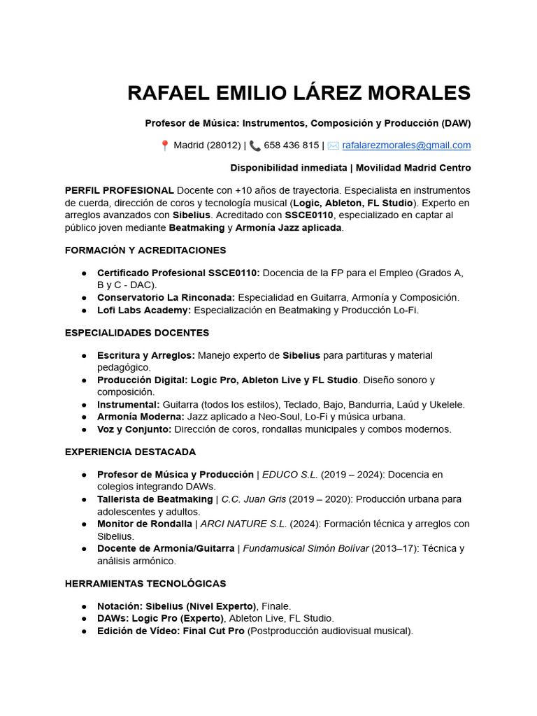 CV Rafa Larez Profe 2026 | PDF