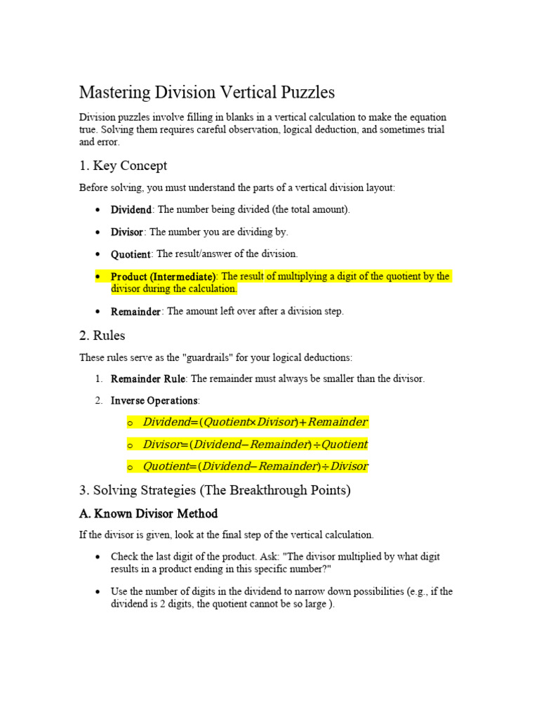 division puzzle（g4） | PDF | Division (Mathematics) | Numbers