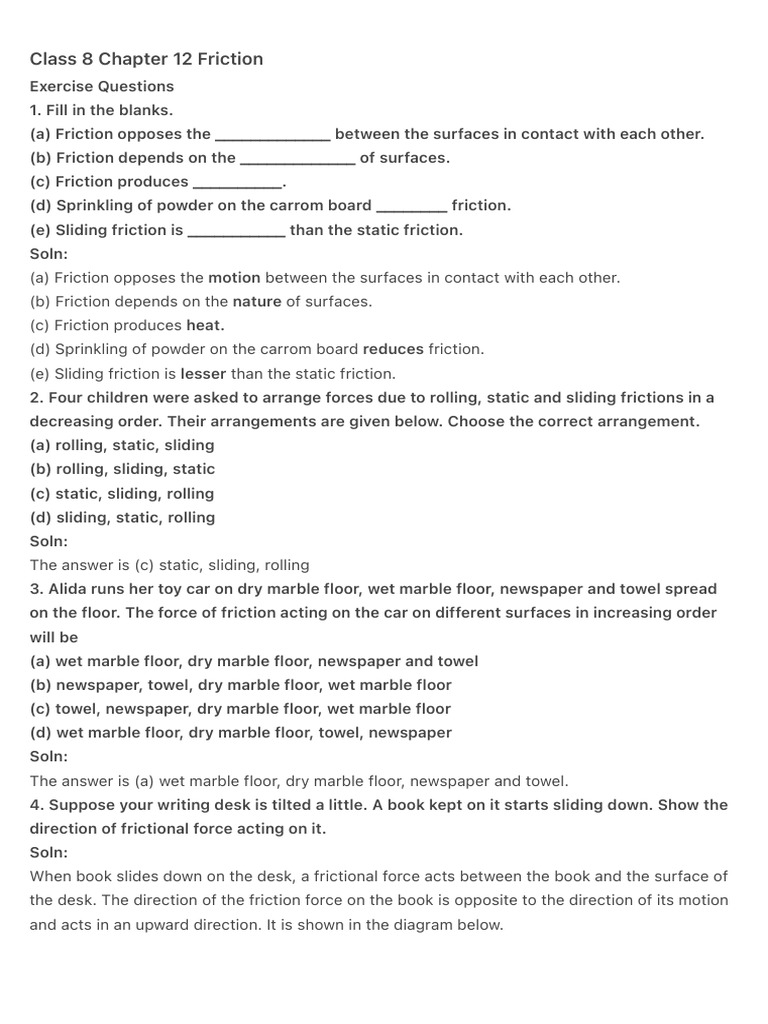 Class 8 Chapter 12 Friction | PDF | Friction | Force