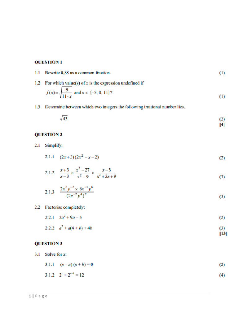 Grade 10 Class Test 7 Algebra | PDF | Mathematics | Algebra